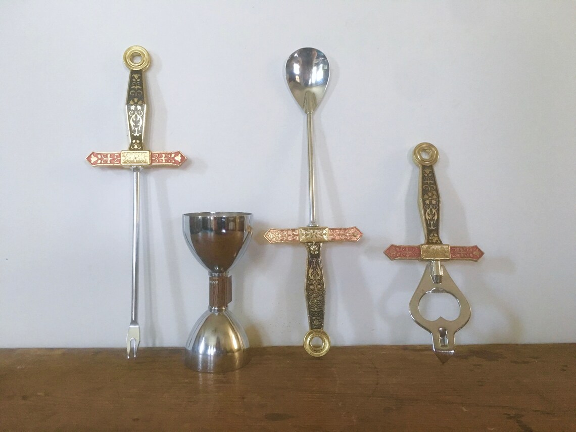The Swordsman's Cocktail - Vintage 4 Pc Chrome Plated BAR SET in ...
