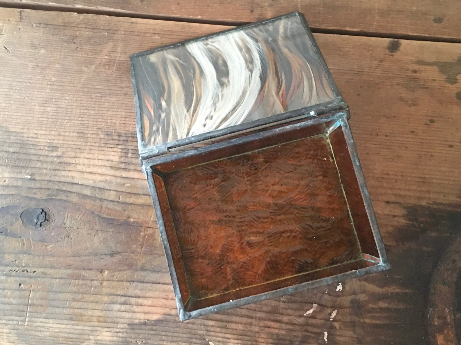 The Feathered Box Vintage Brown Amber Swag Glass Jewelry Box - Etsy