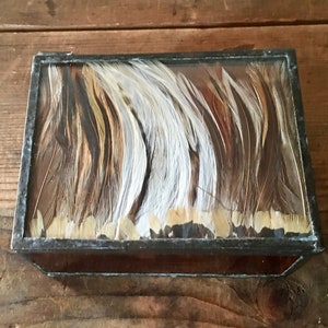 The Feathered Box, Vintage Brown Amber Swag Glass Jewelry Box Leaded ...