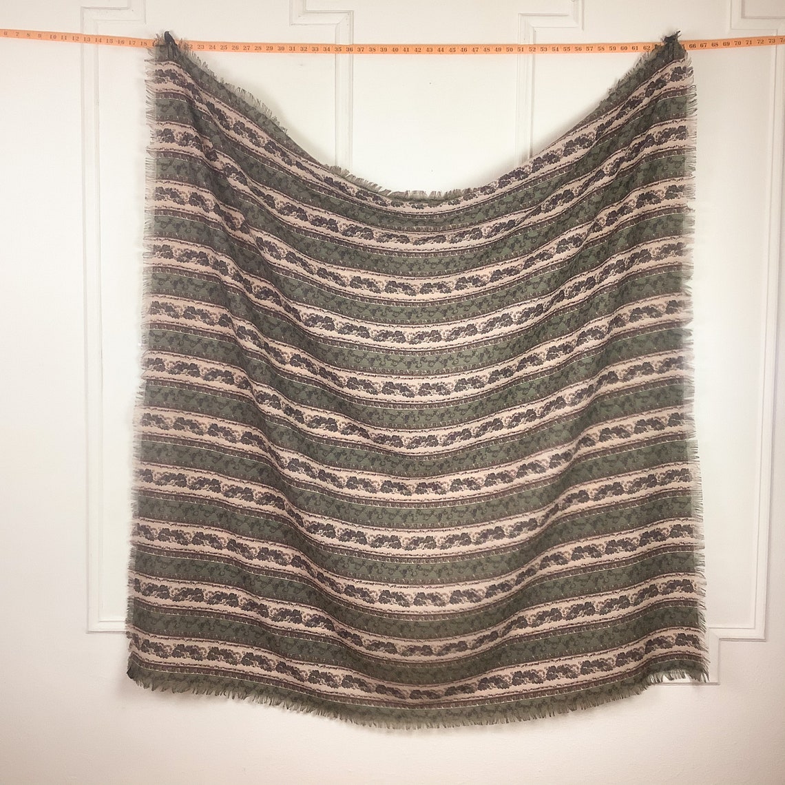 1980s Square Table Scarf / Shawl - Bohemian Floral Stripes - Muted ...
