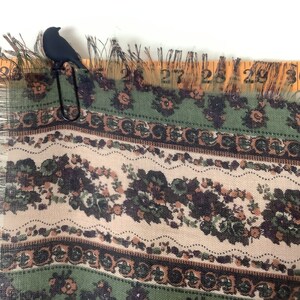1980s Square Table Scarf / Shawl - Bohemian Floral Stripes - Muted ...