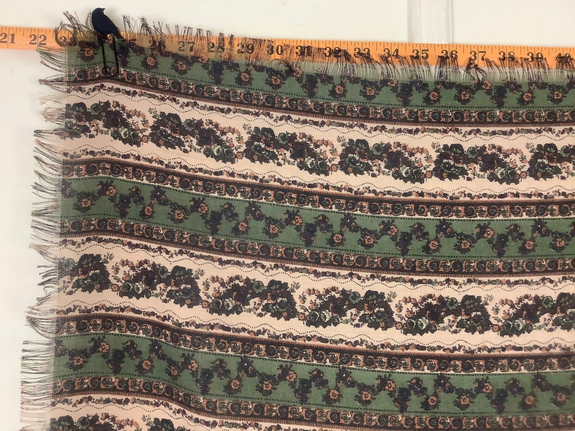 1980s Square Table Scarf / Shawl - Bohemian Floral Stripes - Muted ...