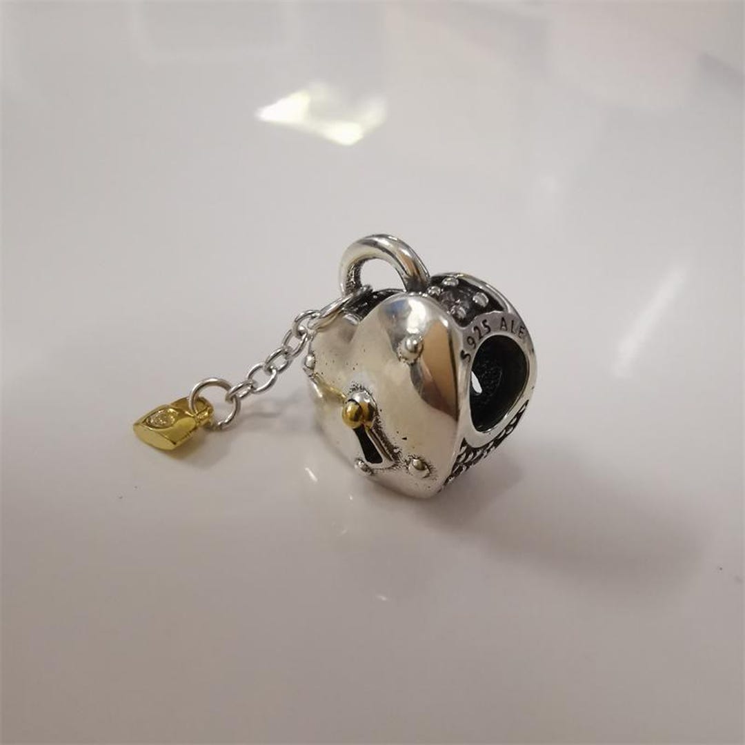 S925 Silver Pandora Two-tone Heart and Lock Charm - Etsy