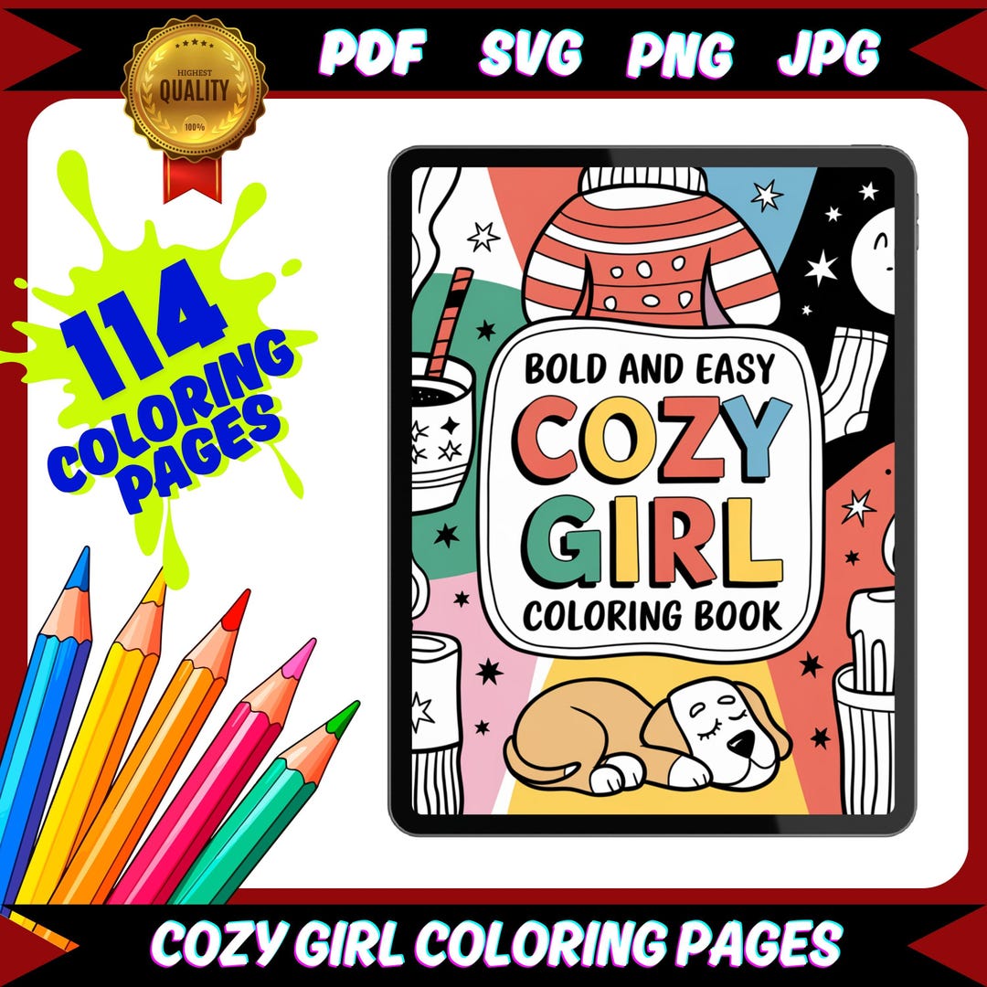 Cozy Girl Coloring , Cute Girly Vibes Coloring Book, Printable Instant ...