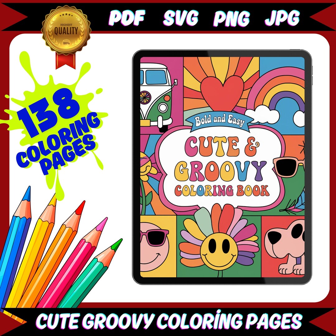 Cute Groovy Coloring Pages – Retro 70s Vibes, Flowers, Peace Signs ...