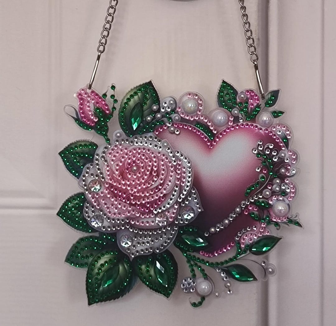 5D DIAMOND ART Heart & Rose Sun Catcher 15cm X 14m - Etsy