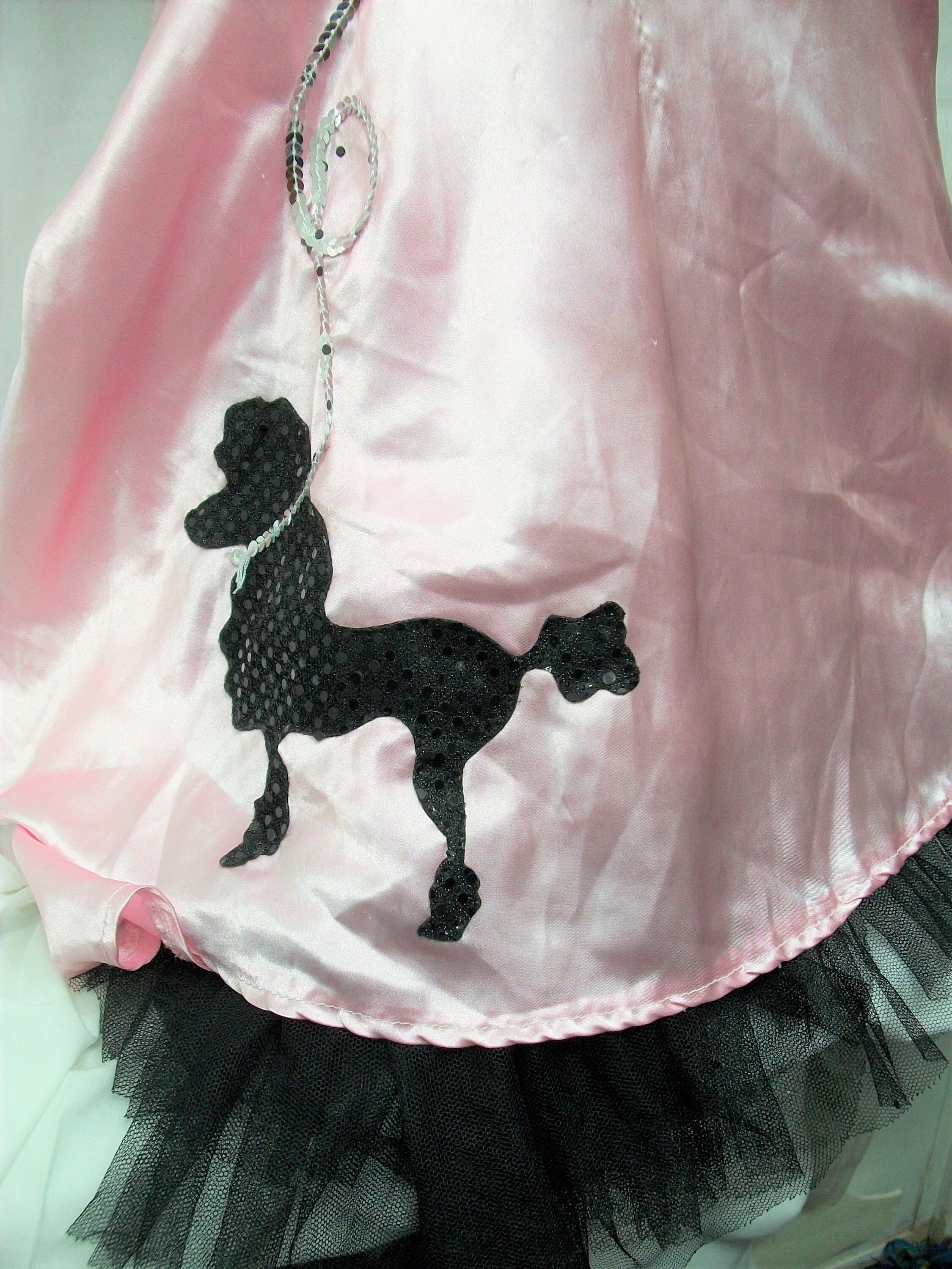 Vintage Costume, Pink and Black Poodle Dress, Satin and Lace Poodle ...