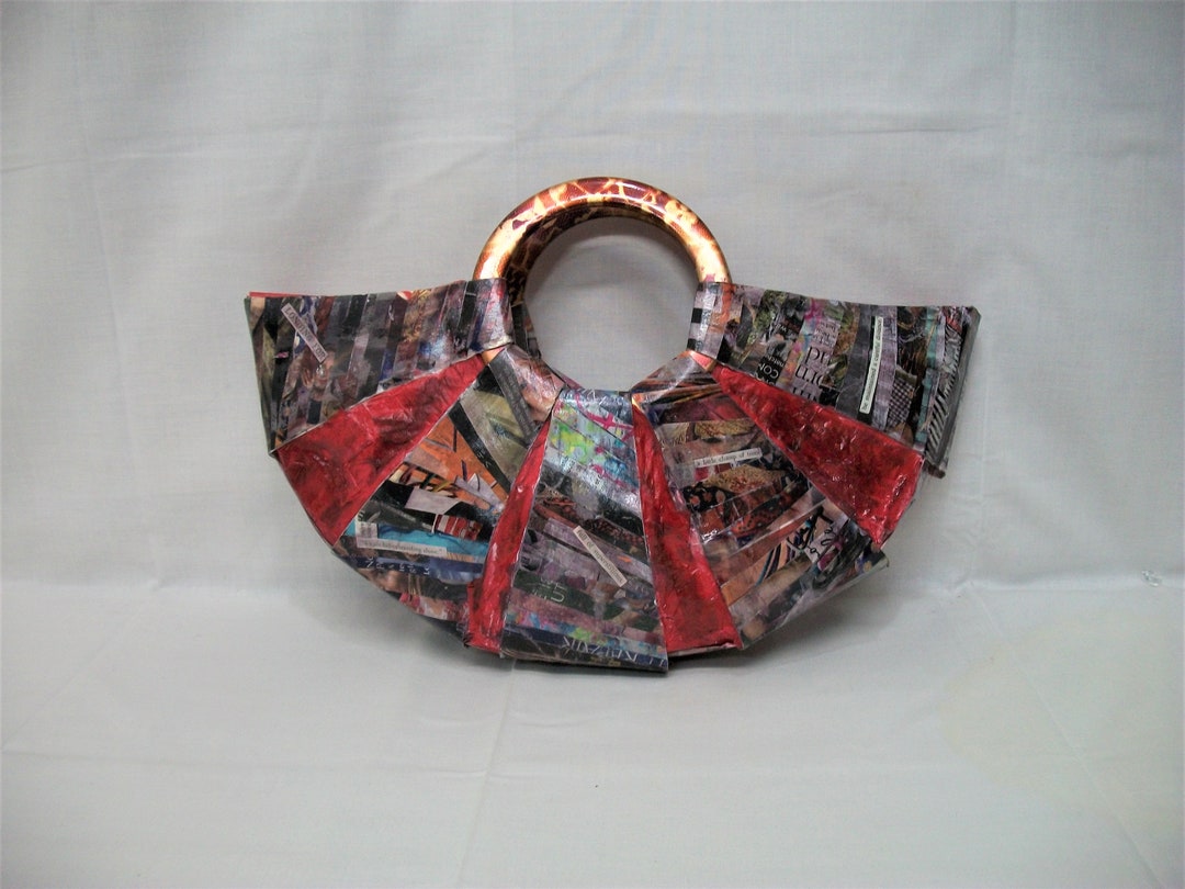 Handmade Paper Mache Purse, Handmade Mix Media Art Purse, Paper Mache ...