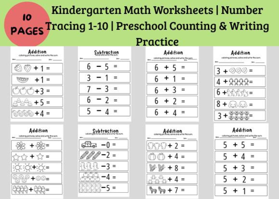 Kindergarten Math Worksheets | Number Tracing 1-10 | Preschool Counting ...