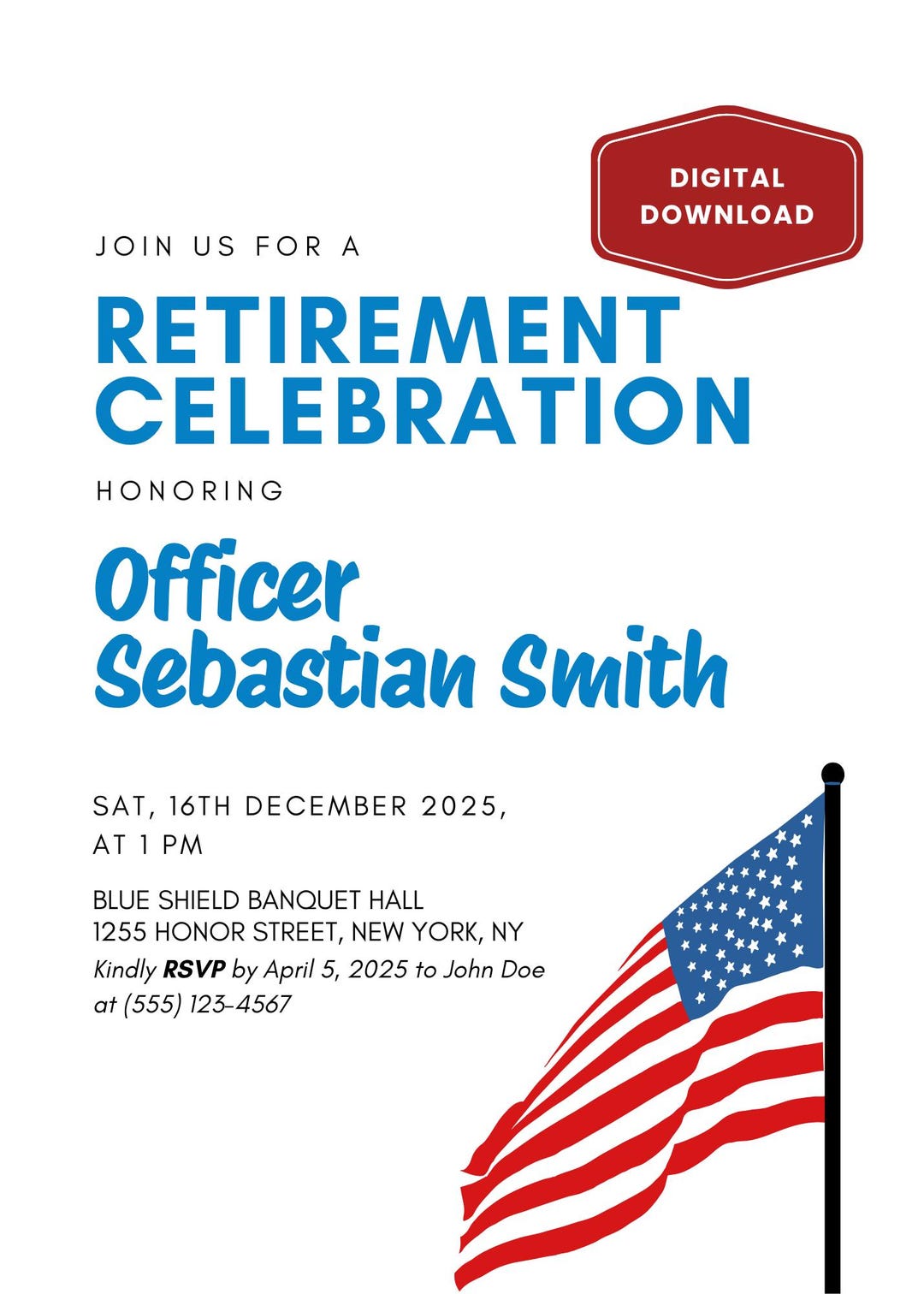 Police Officer Retirement Invitation, Editable Printable, Police ...