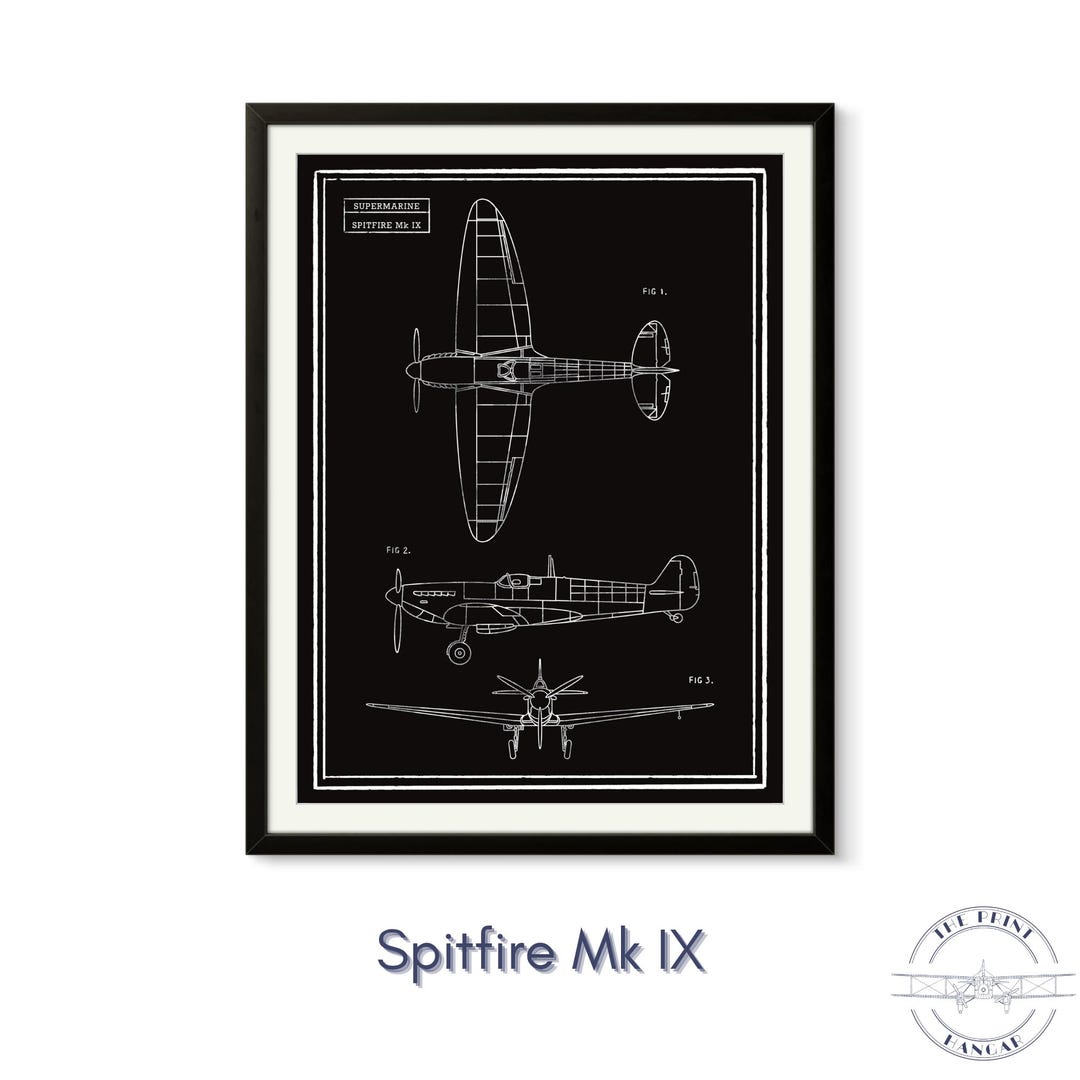 Spitfire Mk IX, Black | Airplane Wall Art, Aviation Art, Airplane Decor ...