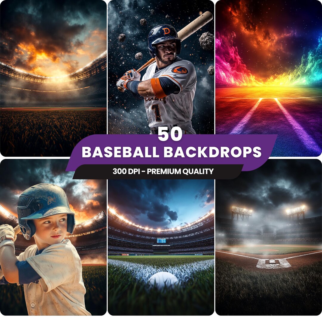 50 Baseball Digital Backdrops, Baseball Stadium Lights, Baseball Field ...
