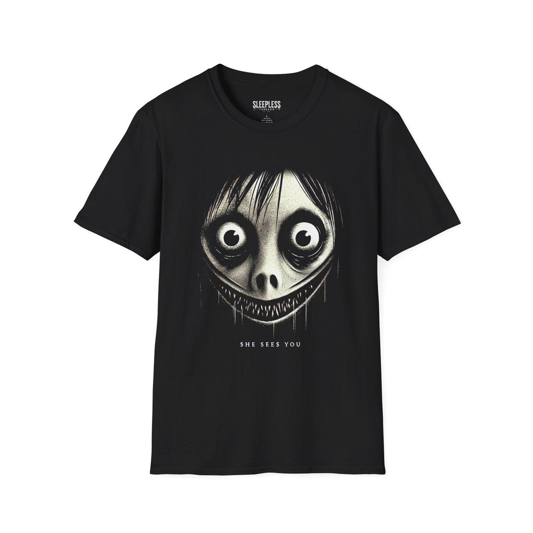 Momo "she Sees You" Horror T-shirt - Creepypasta Tee - Disturbing Dark ...