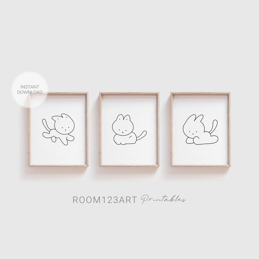 Cat Line Art Print Set: Warm Color Nursery Decor (digital Download - Etsy