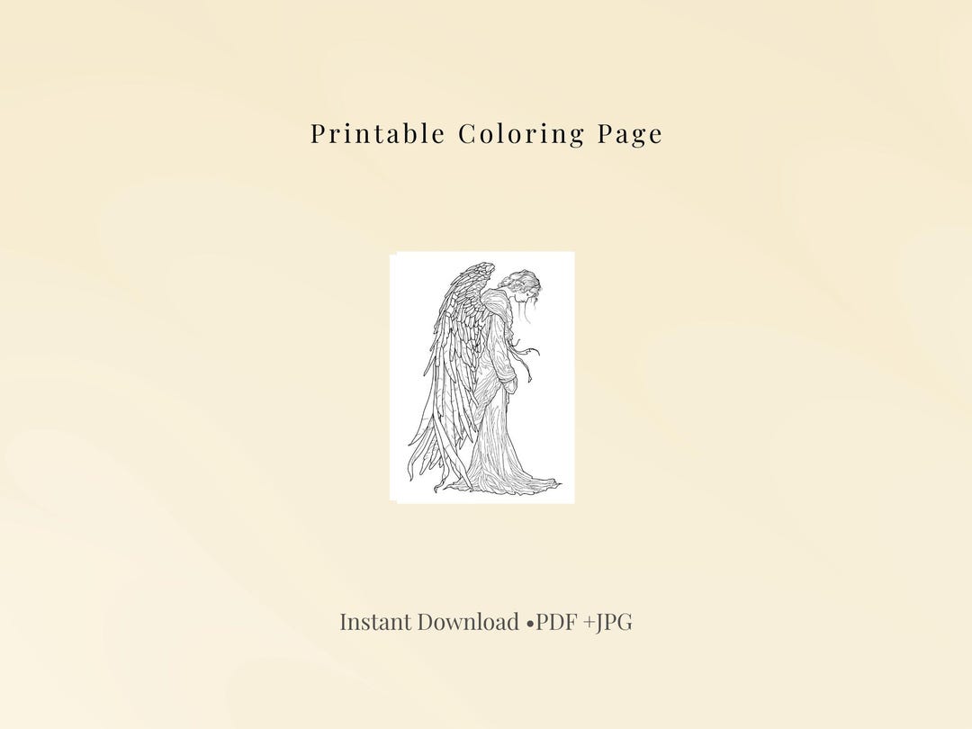 Angel Coloring Page – Printable Mindful Coloring Art, Instant Download ...