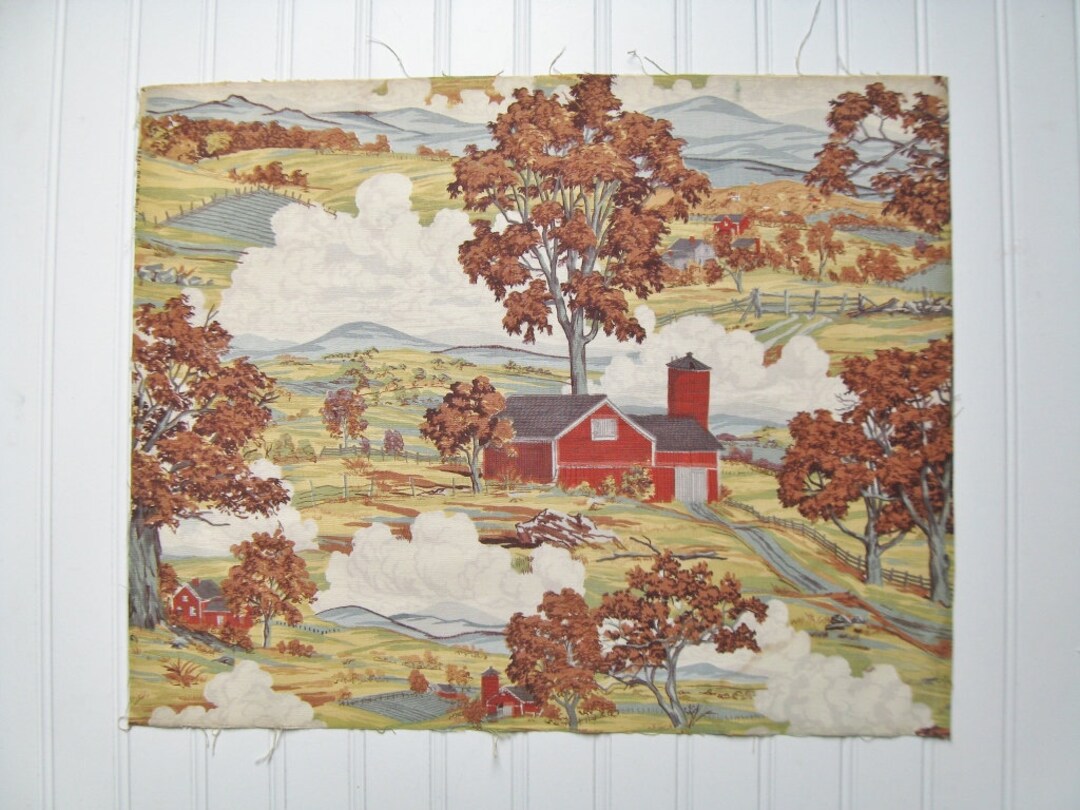 Vintage Farm Scene Fabric, 20 X 16, Ready to Frame - Etsy