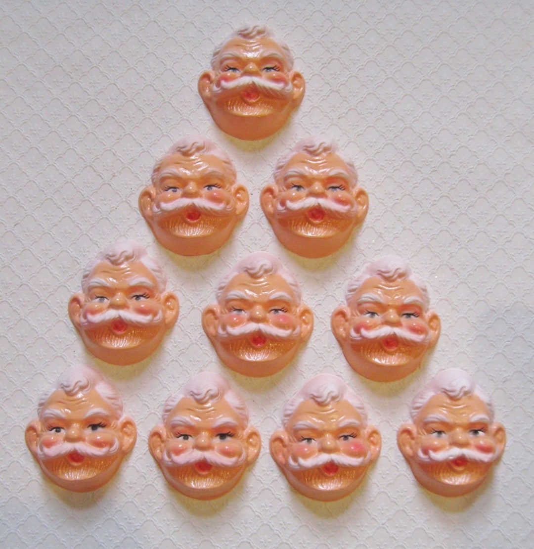 10 Vintage Molded Plastic Santa Faces, Made in Hong Kong, 3-3/4 L ...