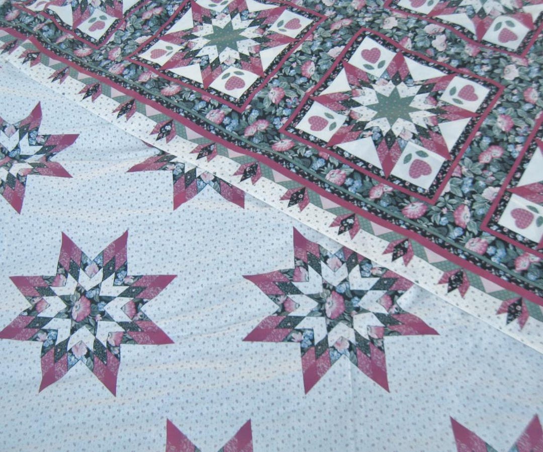 Vintage Star Pattern Cheater Quilt Top & Coordinating Pillow Sham ...