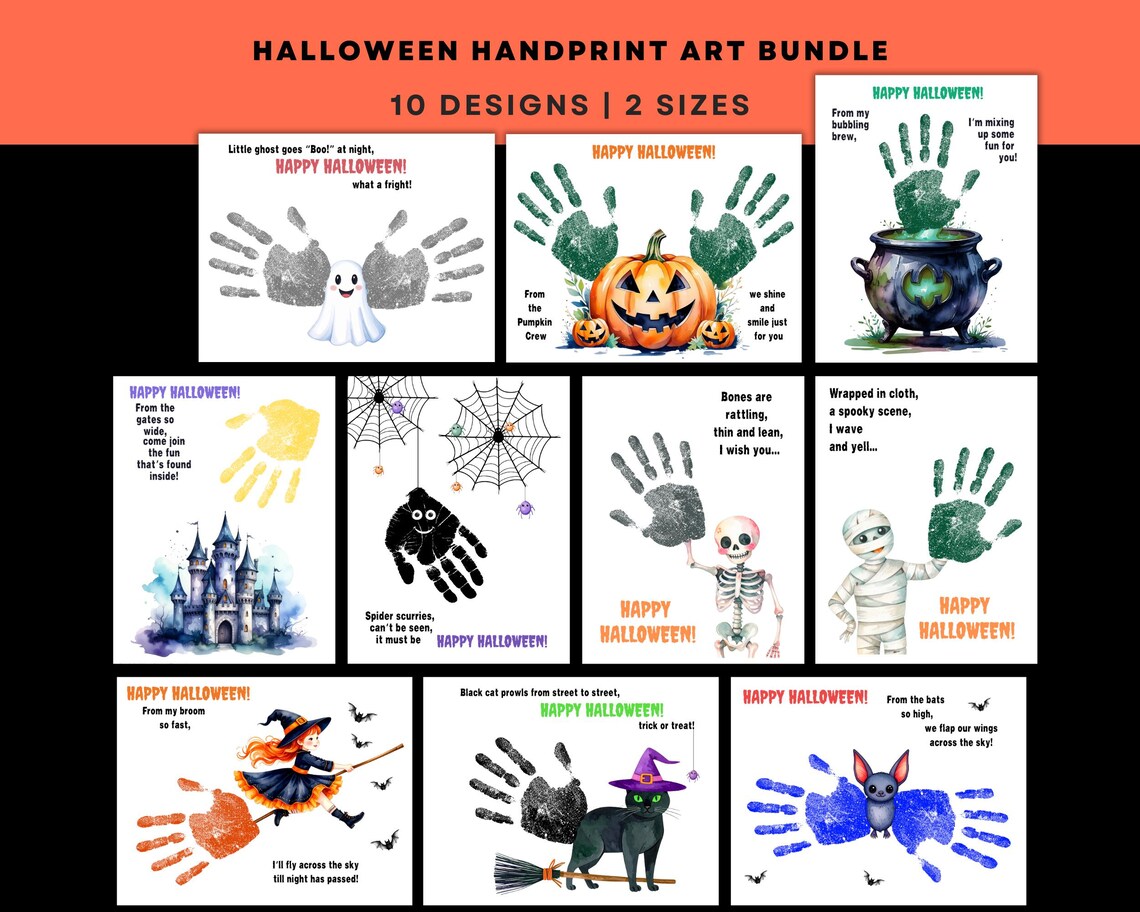 Halloween Handprint Art Bundle, Halloween Handprint Craft, Fall ...