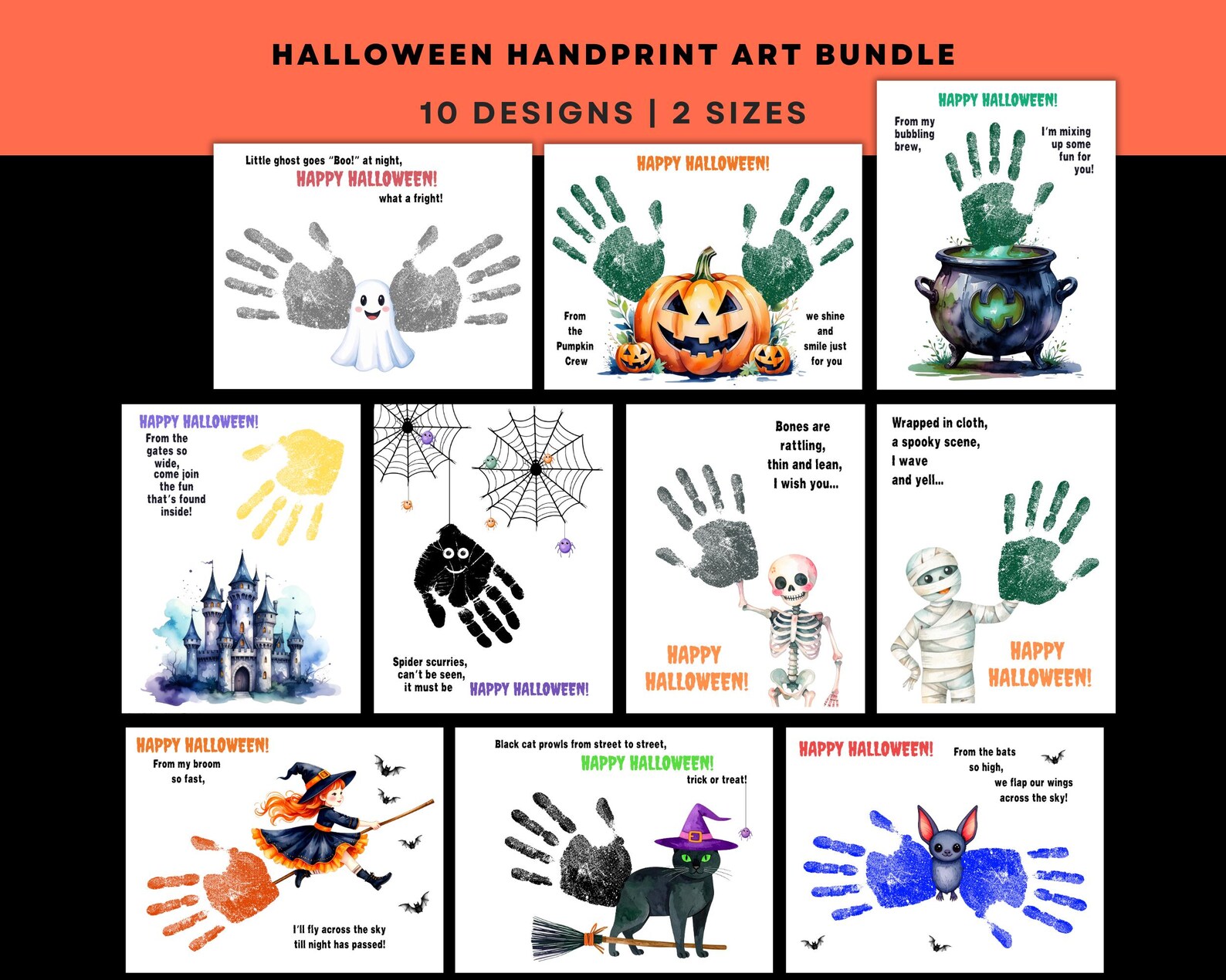 Halloween Handprint Art Bundle, Halloween Handprint Craft, Fall ...
