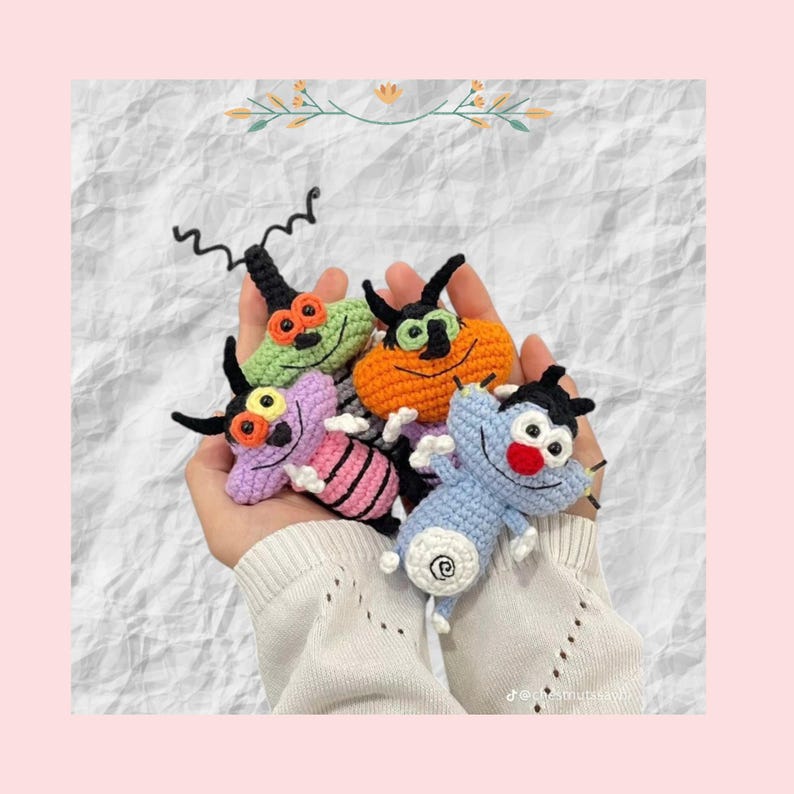Oggy and the Cockroaches Crochet Plush Set – Handmade Oggy, Joey, Marky ...