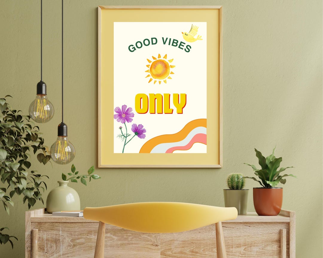 Goods Vibes Only Poster - Minimalist Boho Wall Art, Positive Quote ...