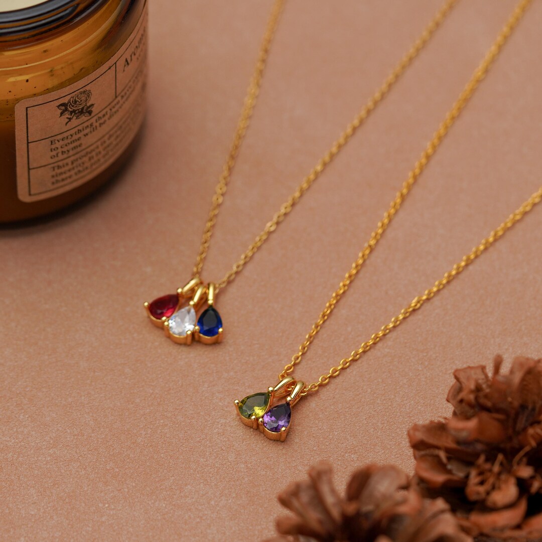 Custom Birthstone Necklace, Multiple Birthstone Necklace, Personalized ...