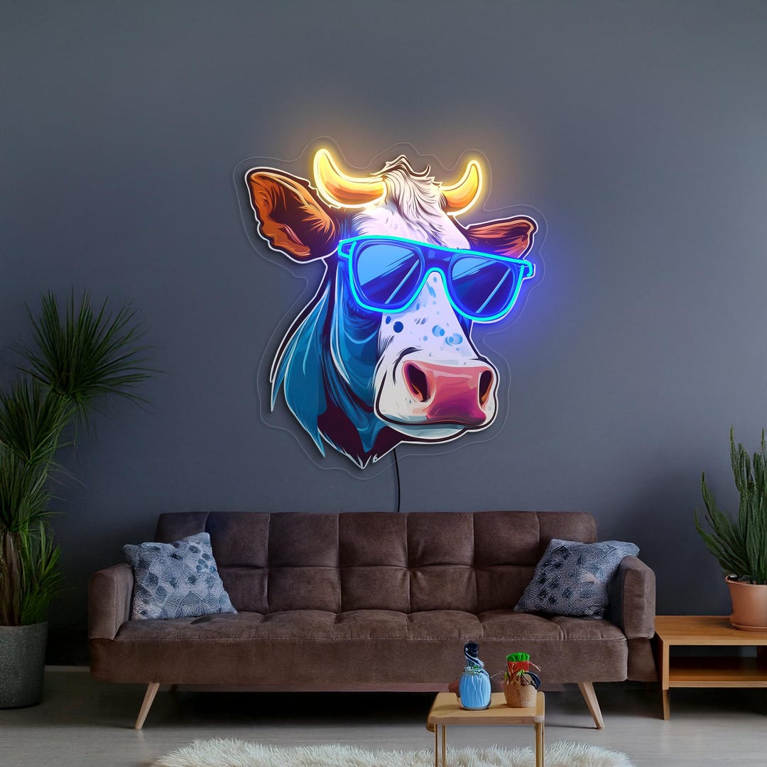 Cool Cow Neon Sign, Cow With Sunglasses Neon Sign, Cow Pop Art Artwork ...
