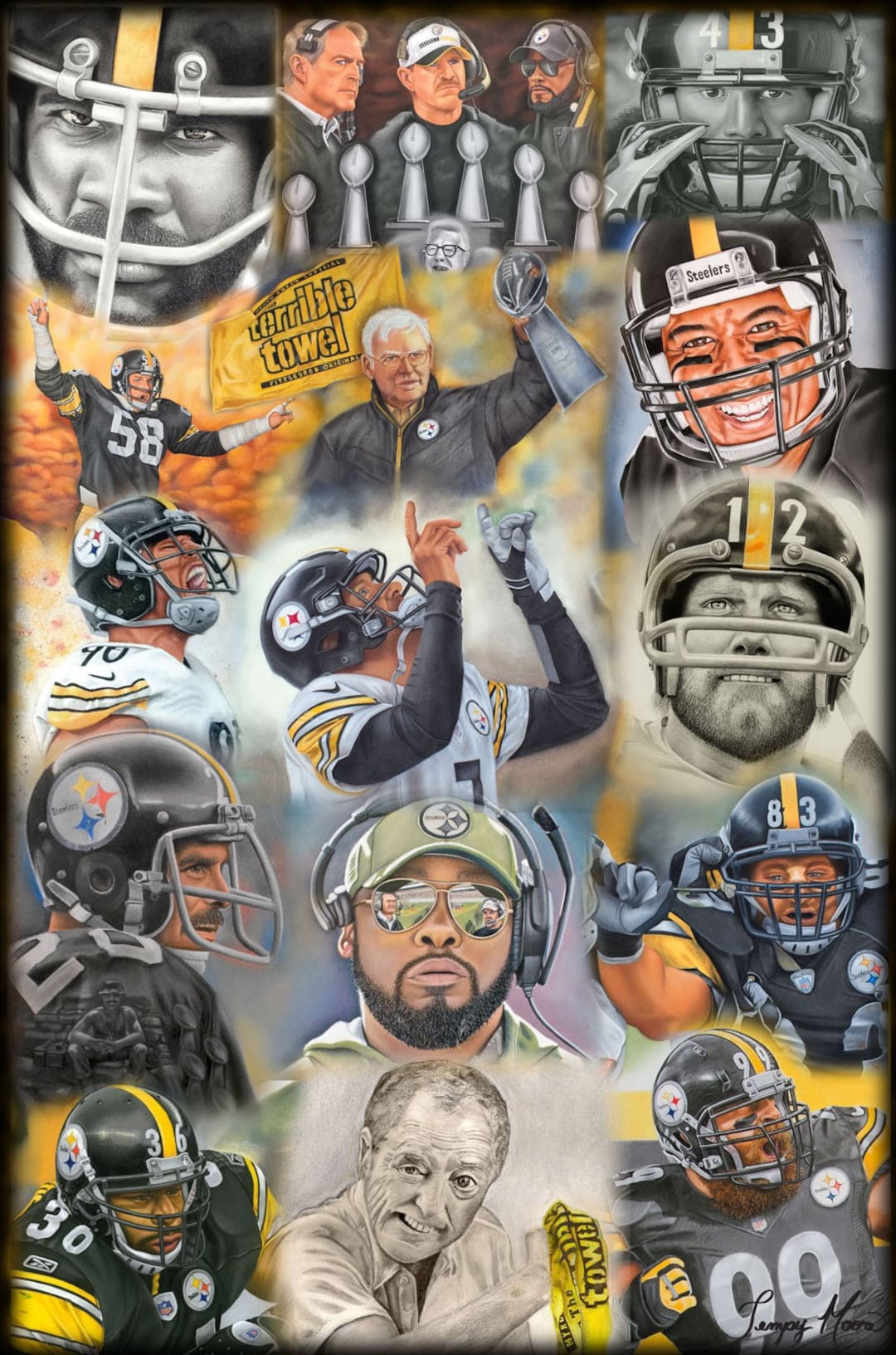 20x30” Pittsburgh Football Painting Print Steelers Legends Artwork by ...