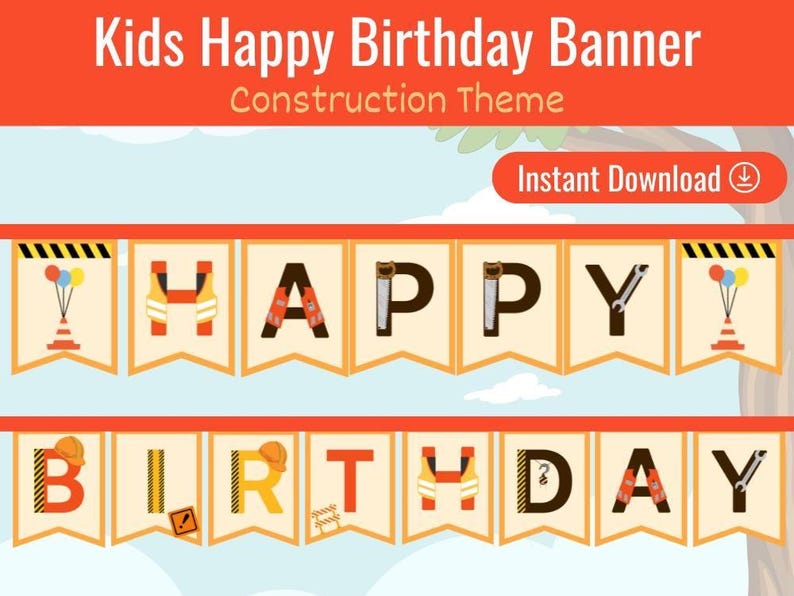 Construction-themed Printable Birthday Banner for Boys | Instant ...