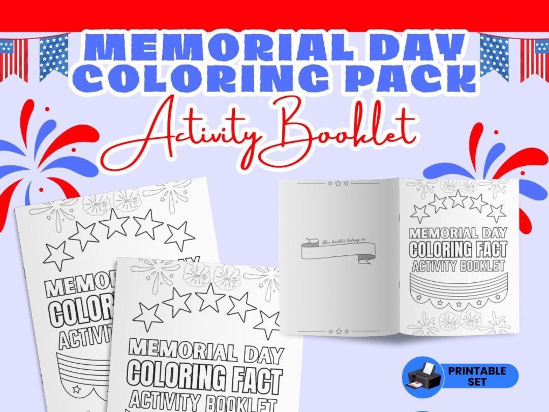 Printable Memorial Day Coloring Pack Activity Booklet - Etsy
