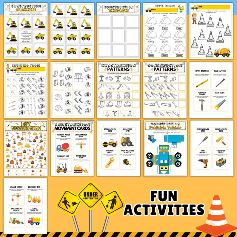 Printable Construction Vehicle Learning Activities - Etsy
