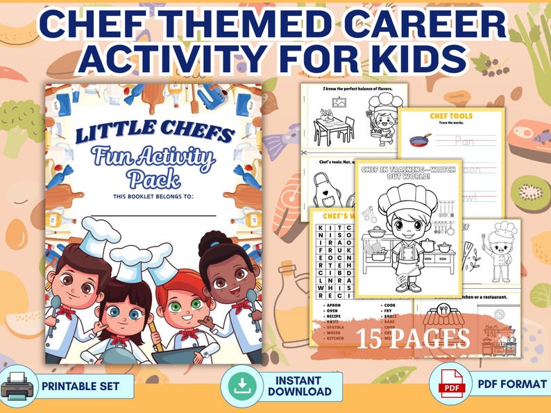 Printable Chef Themed Career Activity Book for Kids - Etsy