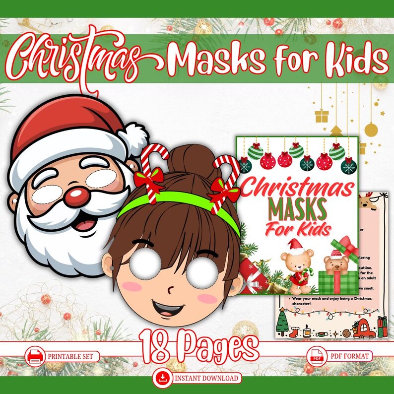 Printable Christmas Masks for Kids - Etsy