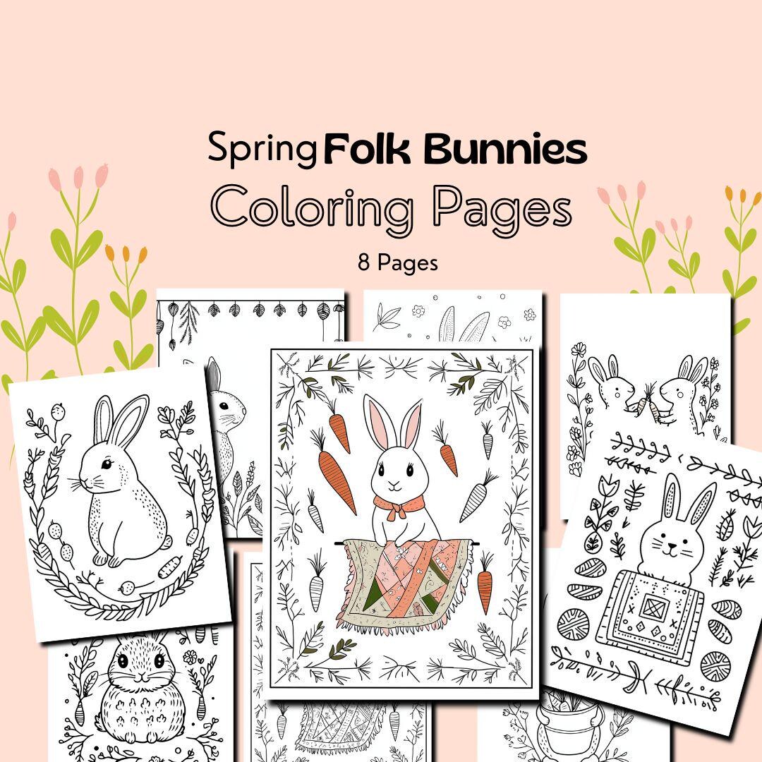 Spring Coloring Pages Folk Bunny, Folk Coloring Book for Kids, Spring ...