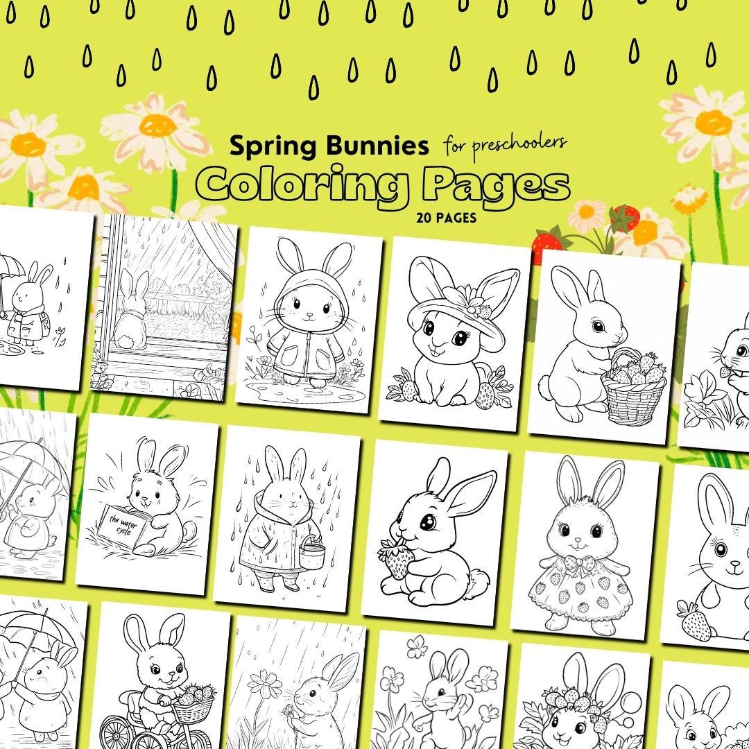 Preschool Coloring Page, Spring Coloring Pages for Toddlers, Bunny ...