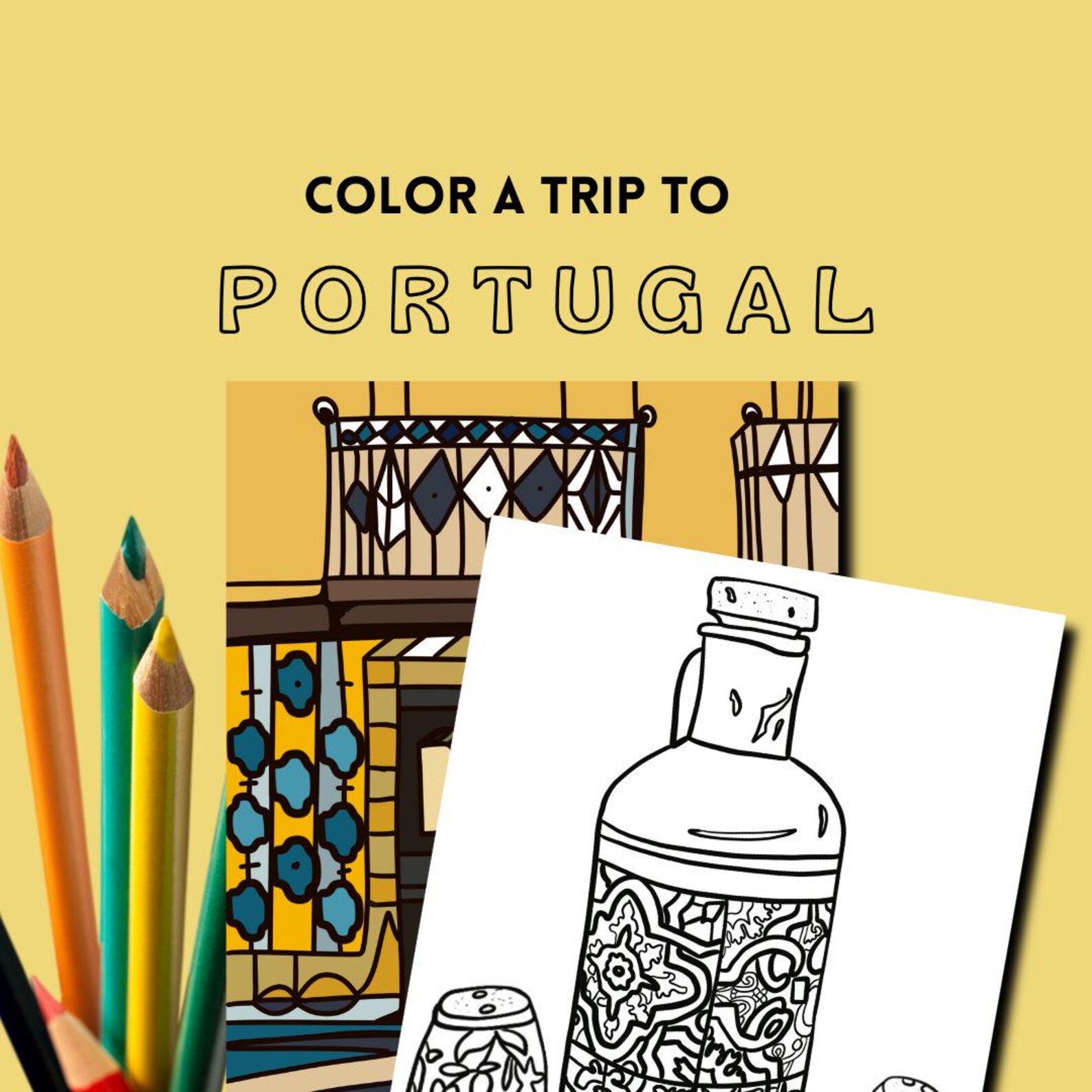 Portugal Coloring Page, Dream Vacation Coloring Book for Adults ...
