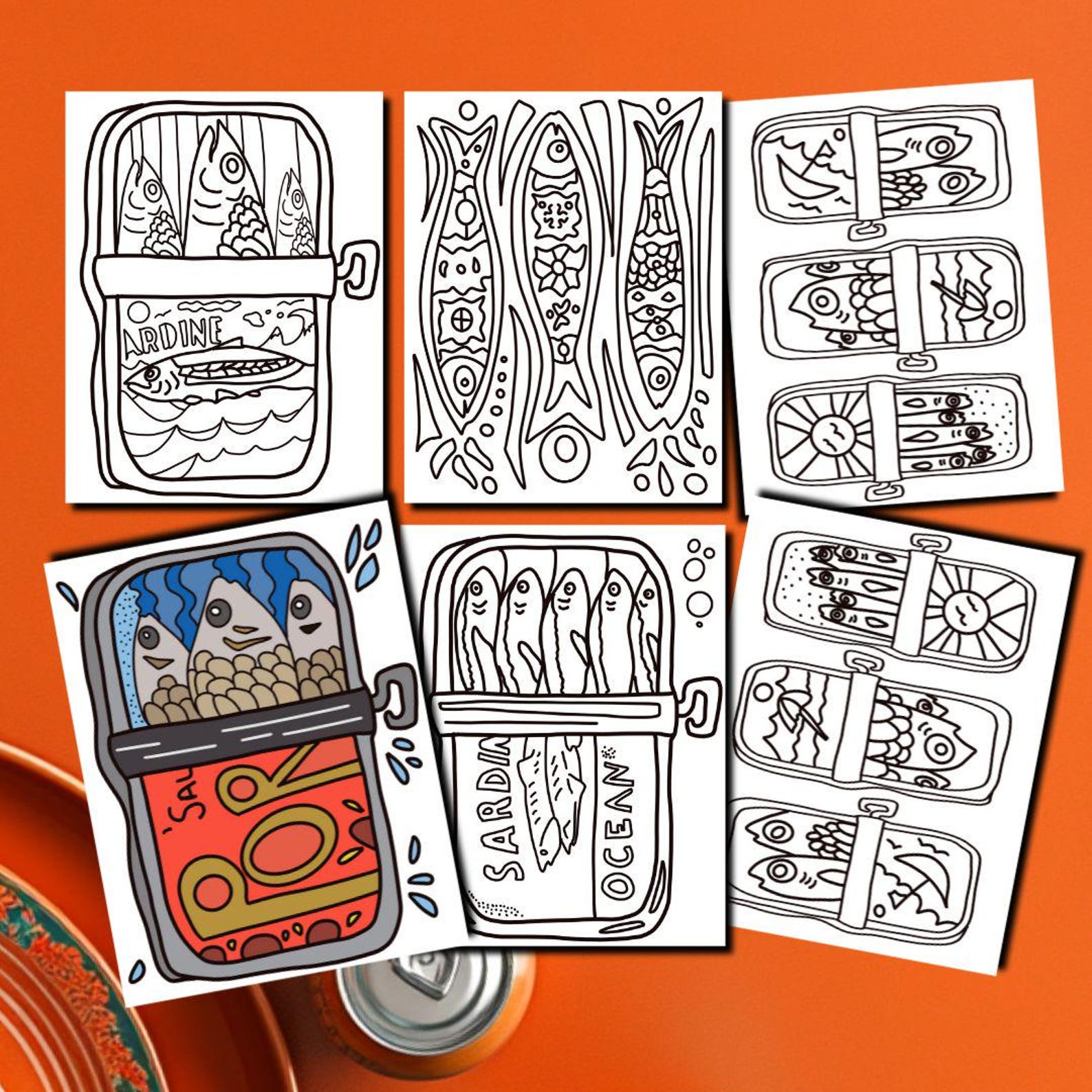 Printable Sardine Fish Coloring Page, Canned Sardine Fish Coloring Book ...