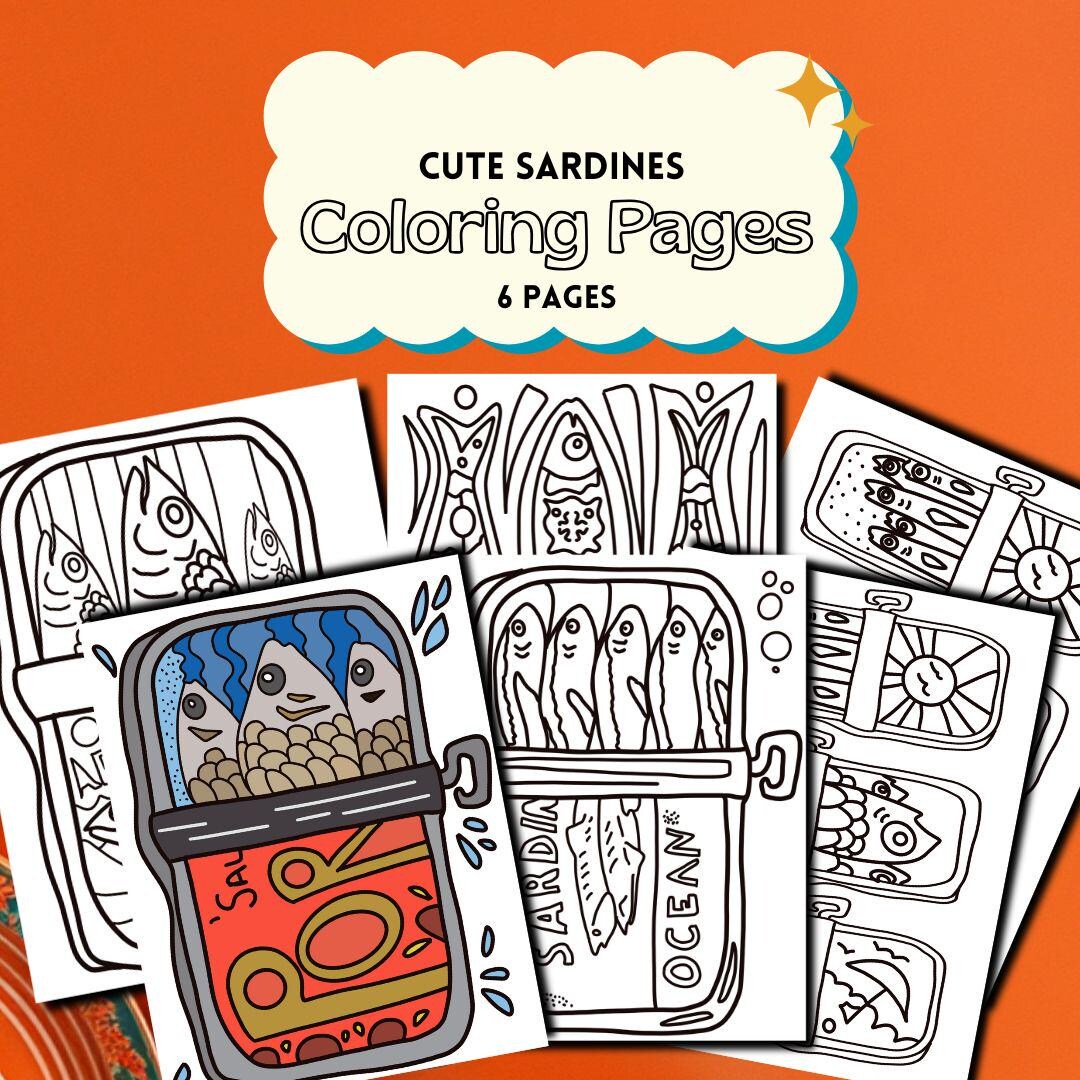 Printable Sardine Fish Coloring Page, Canned Sardine Fish Coloring Book ...