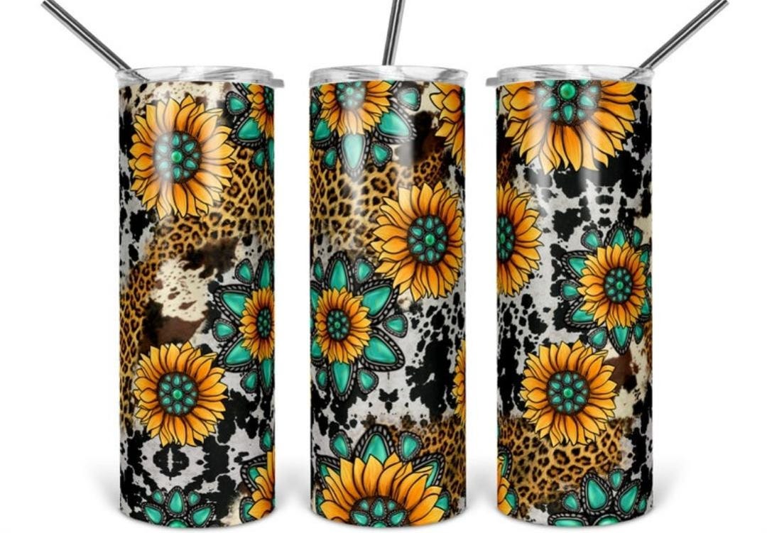 Wildflower & Western Glam 30oz Insulated Tumbler - Sunflower, Cowhide ...