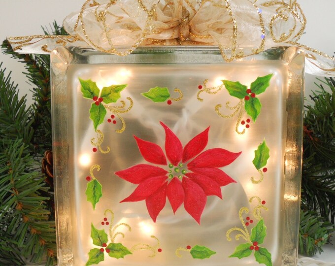 Lighted Glass Block Red Poinsettia Hand Painted 5 3/4 X 5 3/4 - Etsy
