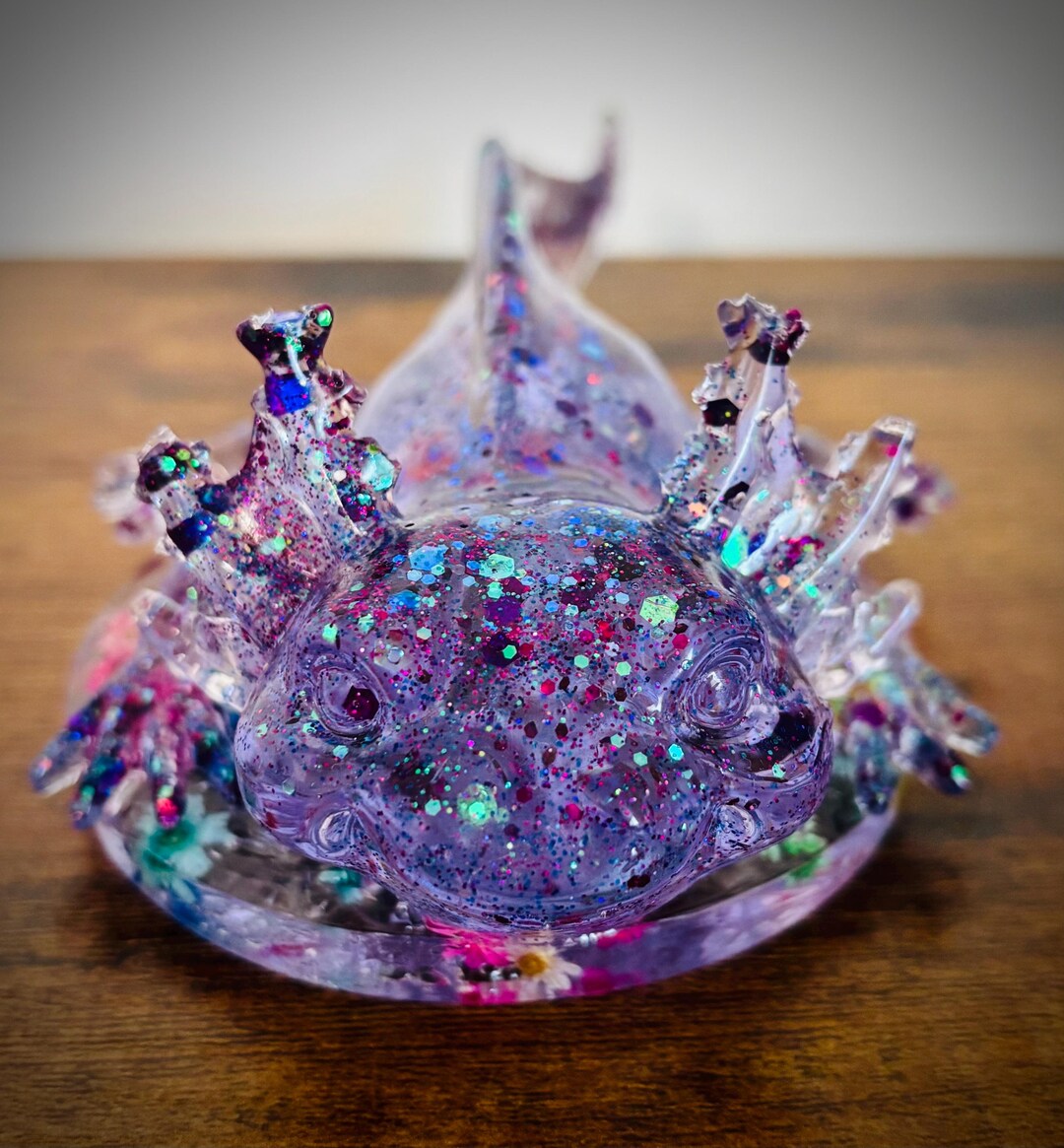 Iridescent Crystal Axolotl Figurine Handmade Resin Art - Dark Purple ...