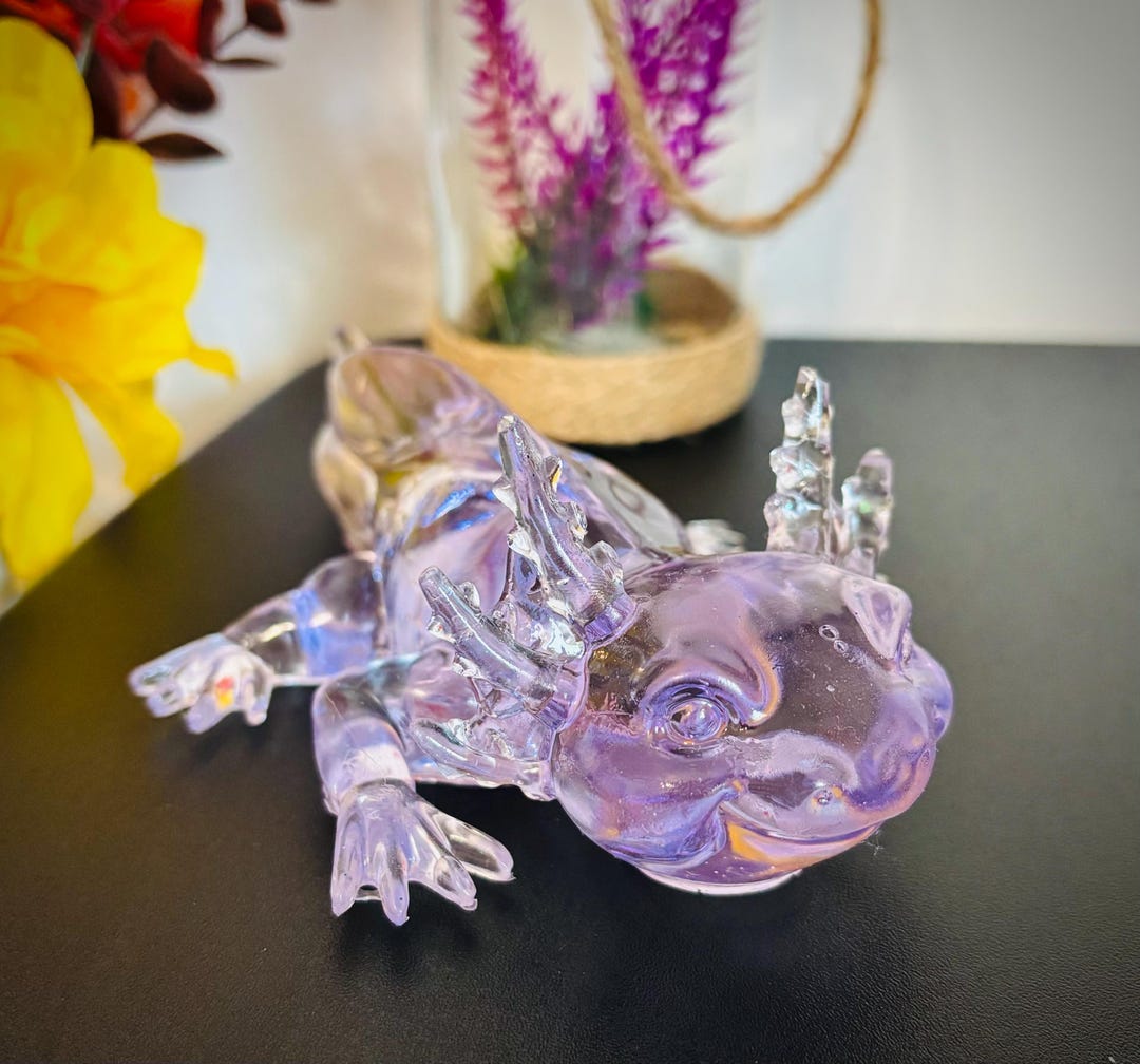 Crystal Axolotl Figurine - Handmade Resin Art - Pastel Purple Fantasy ...