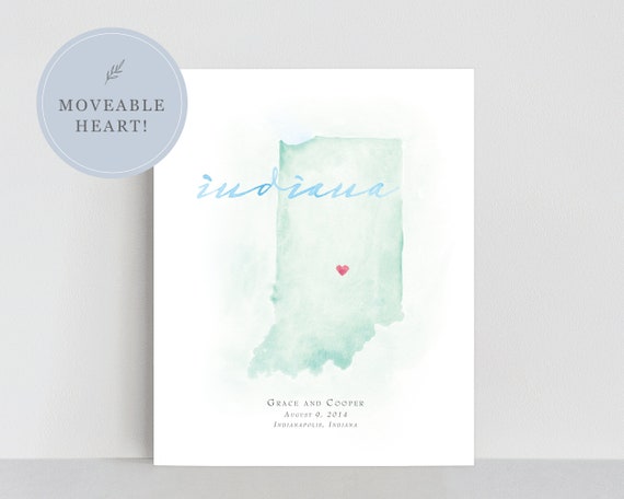 Indiana Watercolor Map Personalized Map Print | Etsy