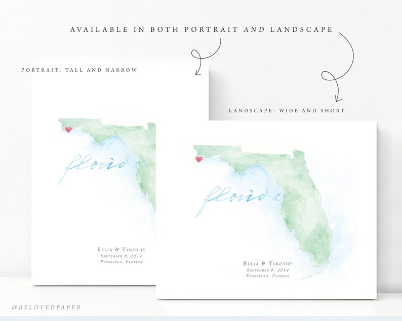 Florida Watercolor Map Personalized Map Print - Etsy