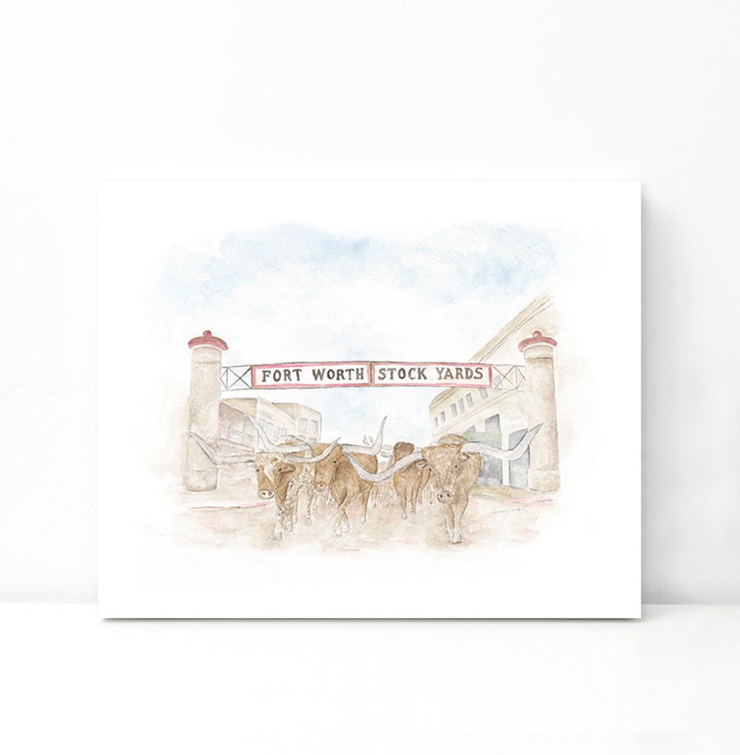 Fort Worth Stockyards Watercolor Art Print: Cowtown Texas (digital ...