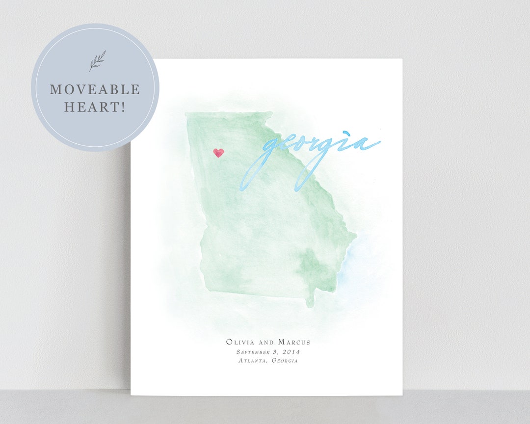 Georgia Watercolor Map | Personalized Map Print - Etsy