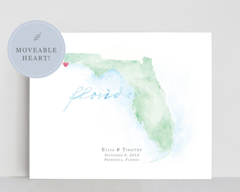 Florida Watercolor Map Personalized Map Print | Etsy