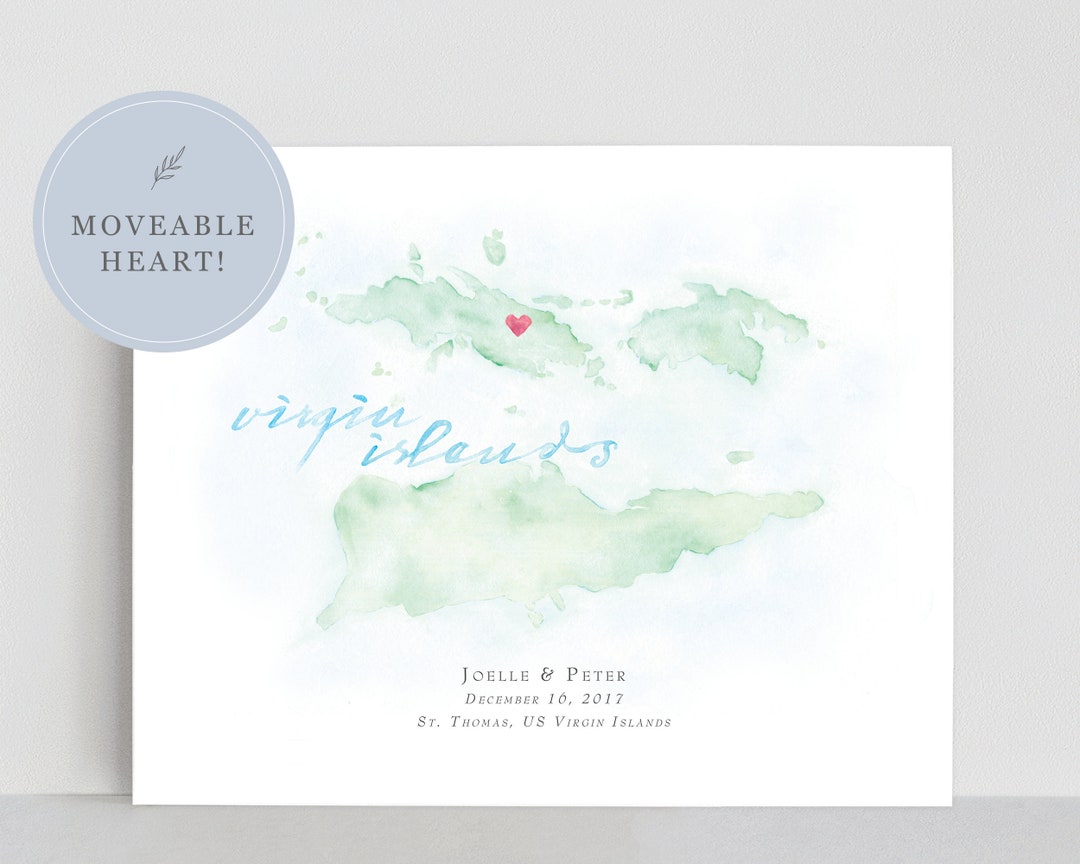 US Virgin Islands Watercolor Map Art Print: Personalized Keepsake - Etsy