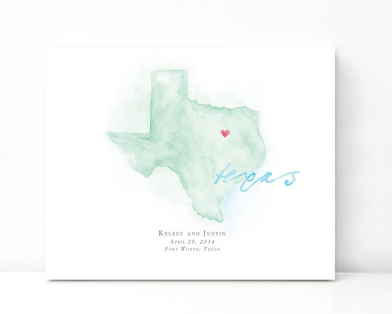 Texas Watercolor Map | Personalized Map Print - Etsy